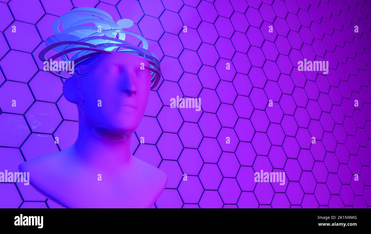 3d digital abstract human face on a dark background. Futuristic face ...