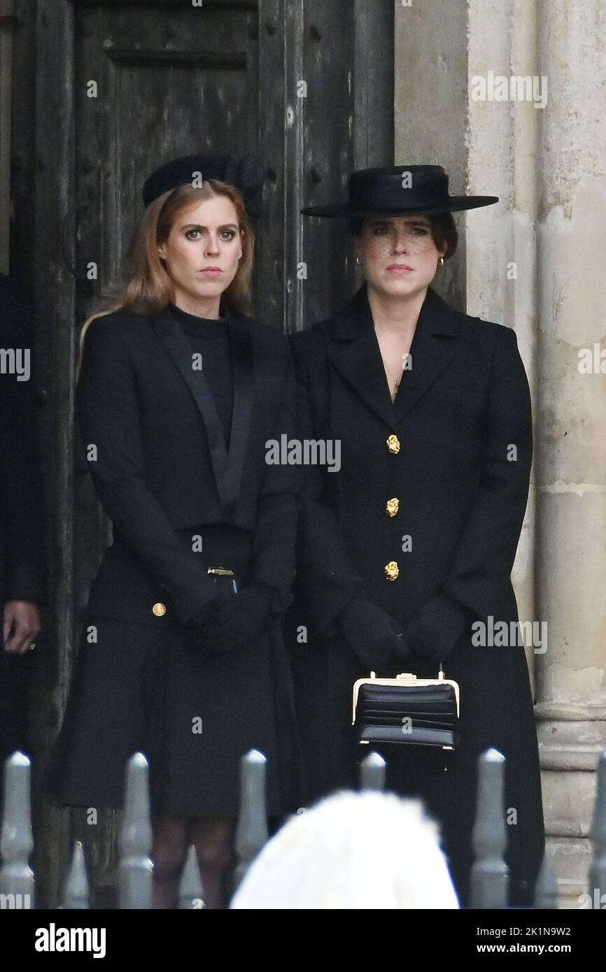 London, UK - 19th September 2022 Princess Beatrice and Princess Eugenie ...