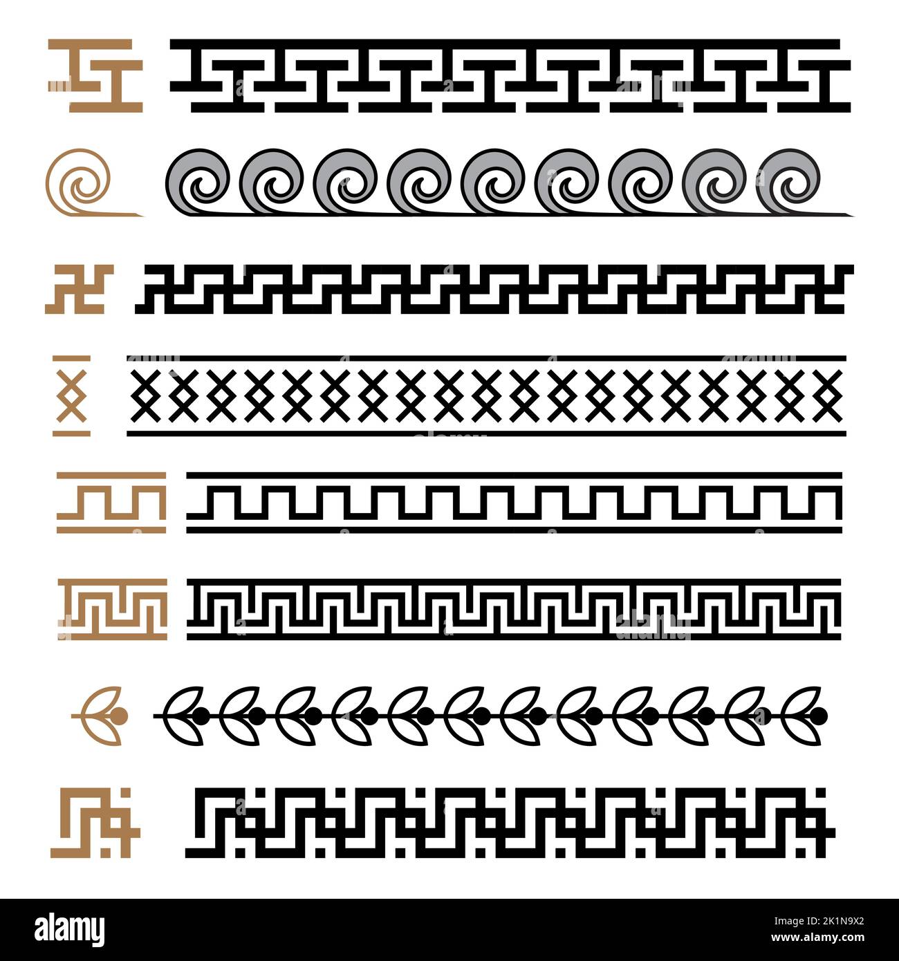Greek motives vector symbols borders, frames set. Greek key elements ...