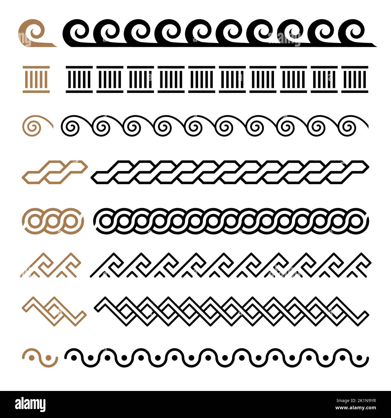 Greek motives vector symbols borders, frames set. Greek key elements ...