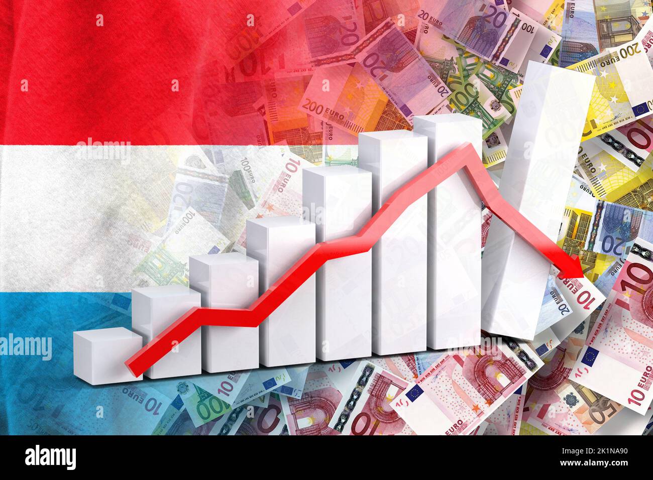Economy Graph: Downward Arrow, Euro Cash Banknotes and Luxembourg Flag ...