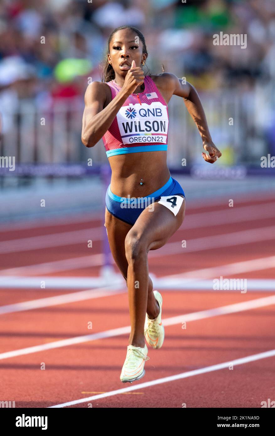 Britton Wilson of the USA competing in the women’s 400m hurdles at the ...