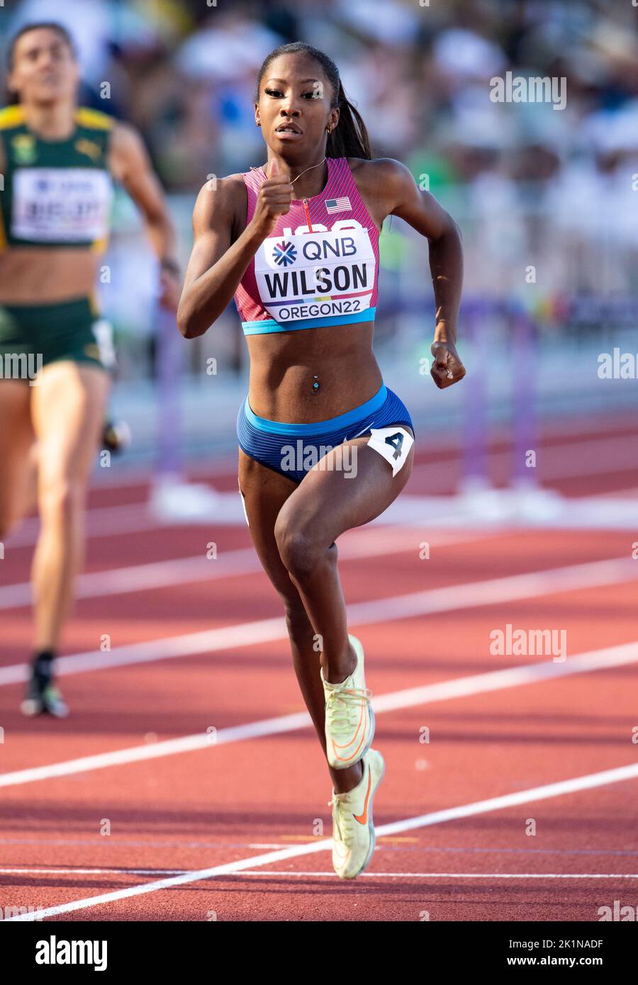 Britton Wilson of the USA competing in the women’s 400m hurdles at the ...