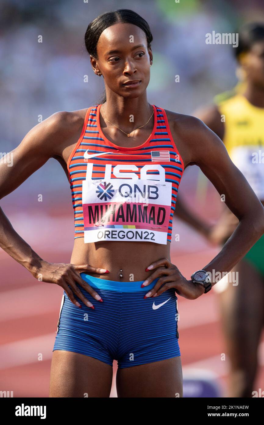 Britton Wilson of the USA competing in the women’s 400m hurdles at the ...