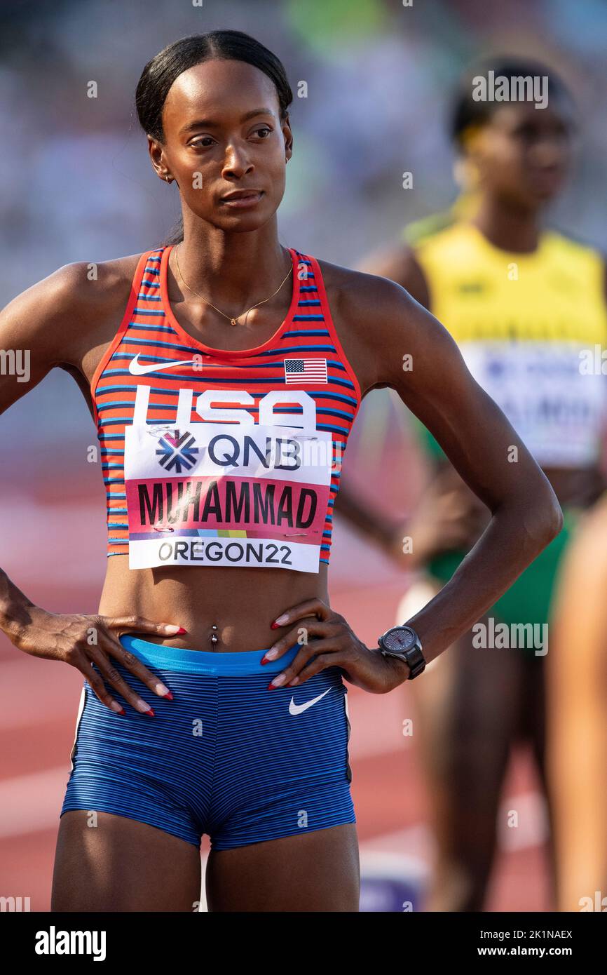 Britton Wilson of the USA competing in the women’s 400m hurdles at the ...