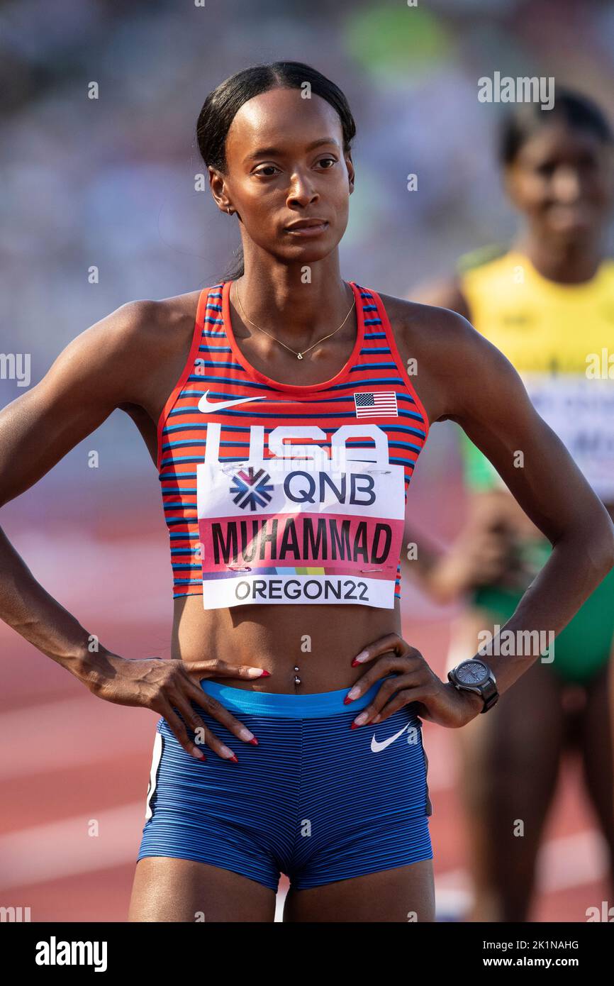 Britton Wilson of the USA competing in the women’s 400m hurdles at the ...