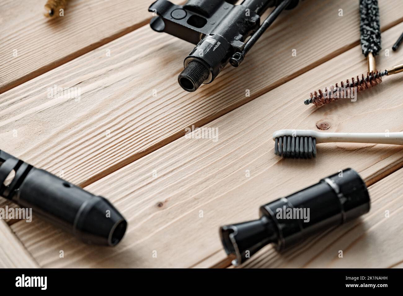 Gunsmith's working table for gun cleaning and maintaining Stock Photo ...