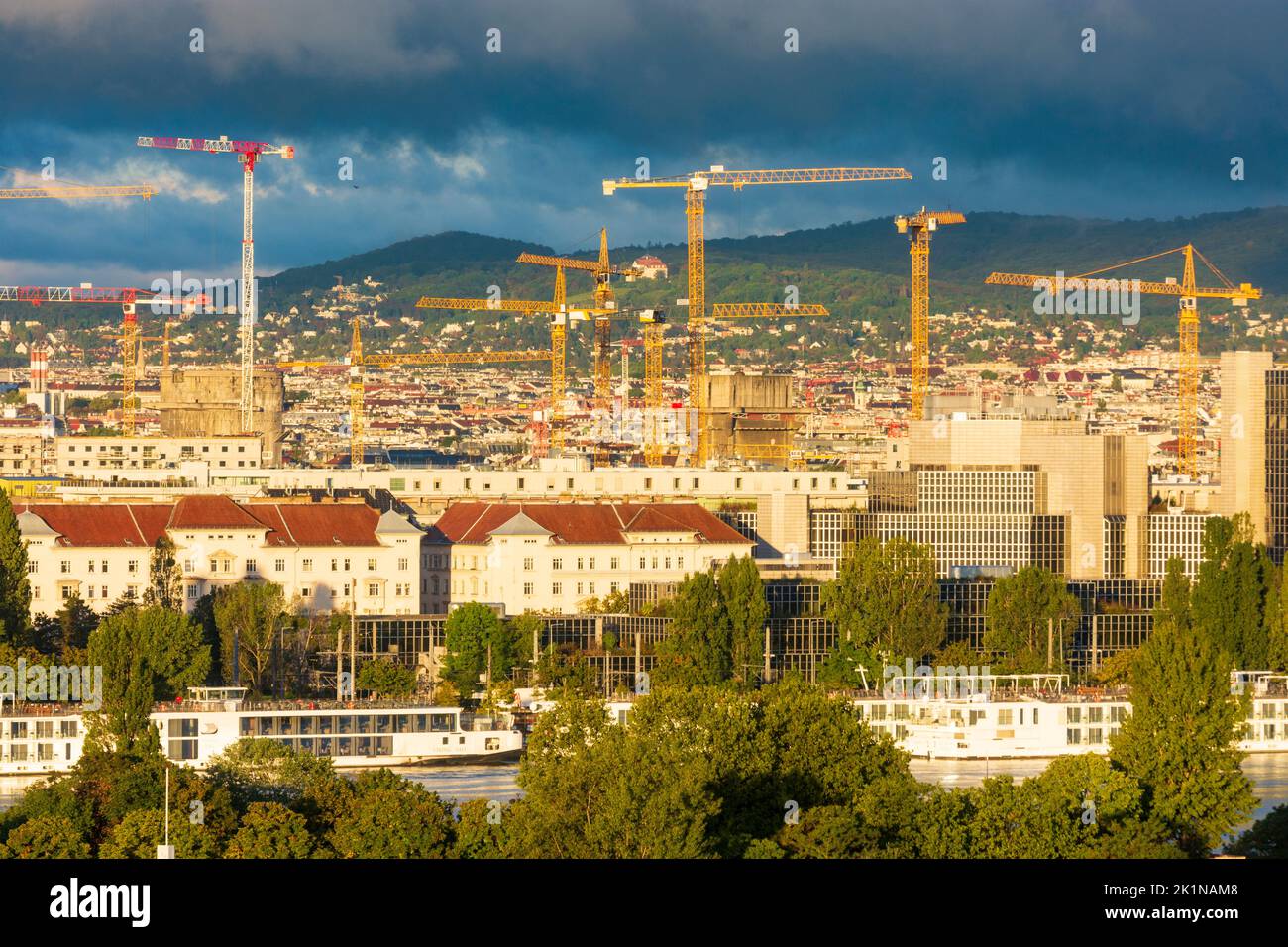 Wien, Vienna: construction cranes at former Nordbahnhof for ...