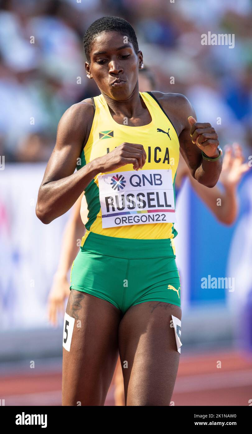 Janieve Russell of Jamaica competing in the women’s 400m hurdles at the ...