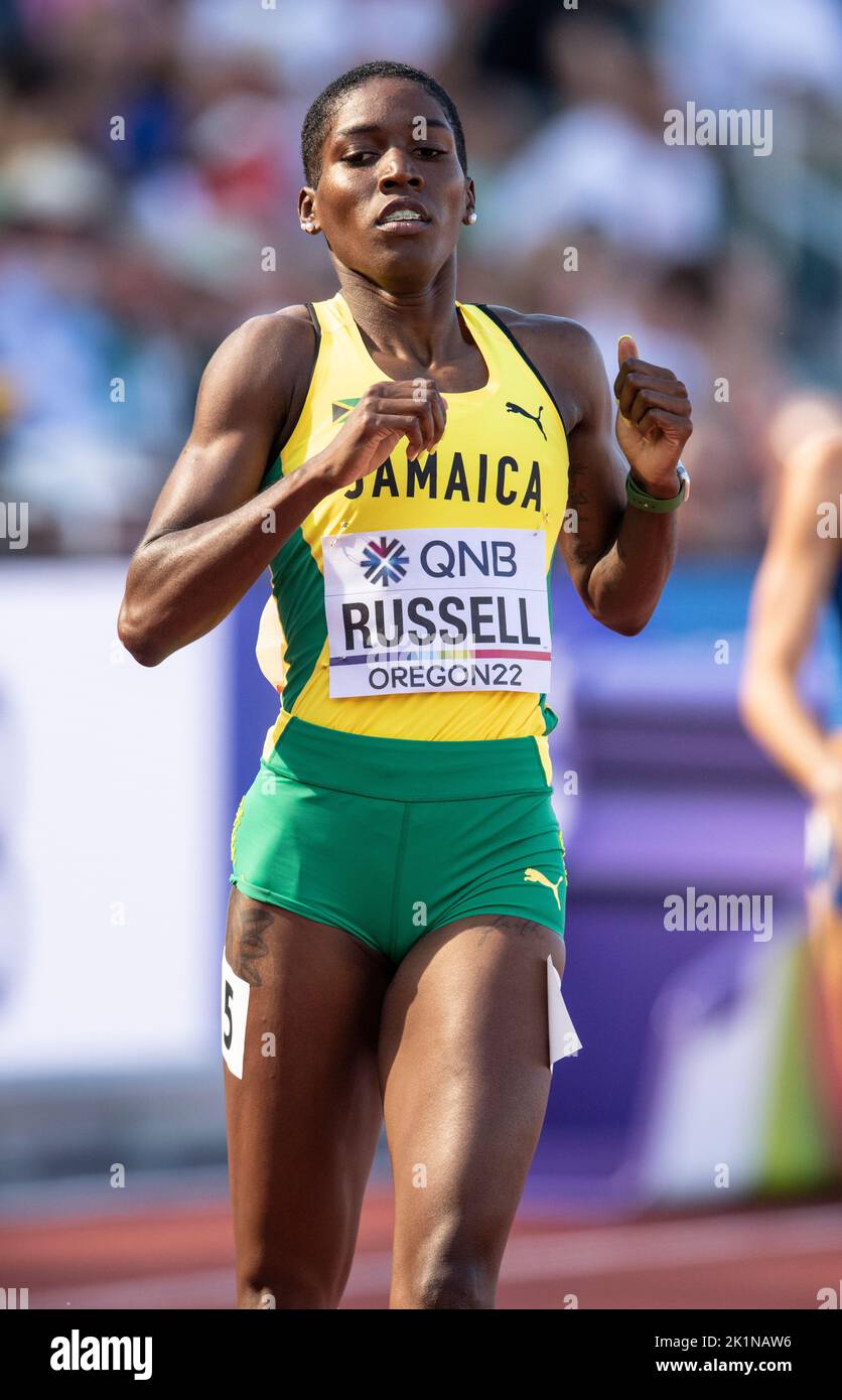 Janieve Russell of Jamaica competing in the women’s 400m hurdles at the ...