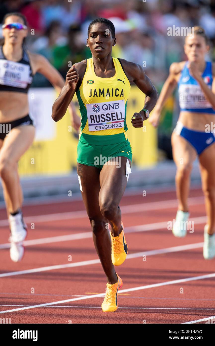 Janieve Russell of Jamaica competing in the women’s 400m hurdles at the ...