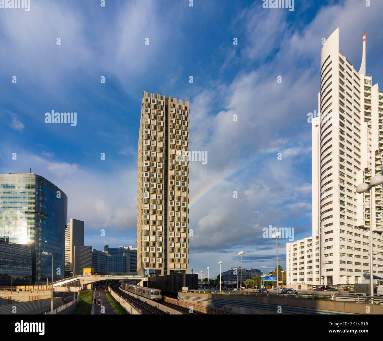 Wien, Vienna: DC Tower 3, subway line U1, high-rise Hochhaus Neue Donau ...