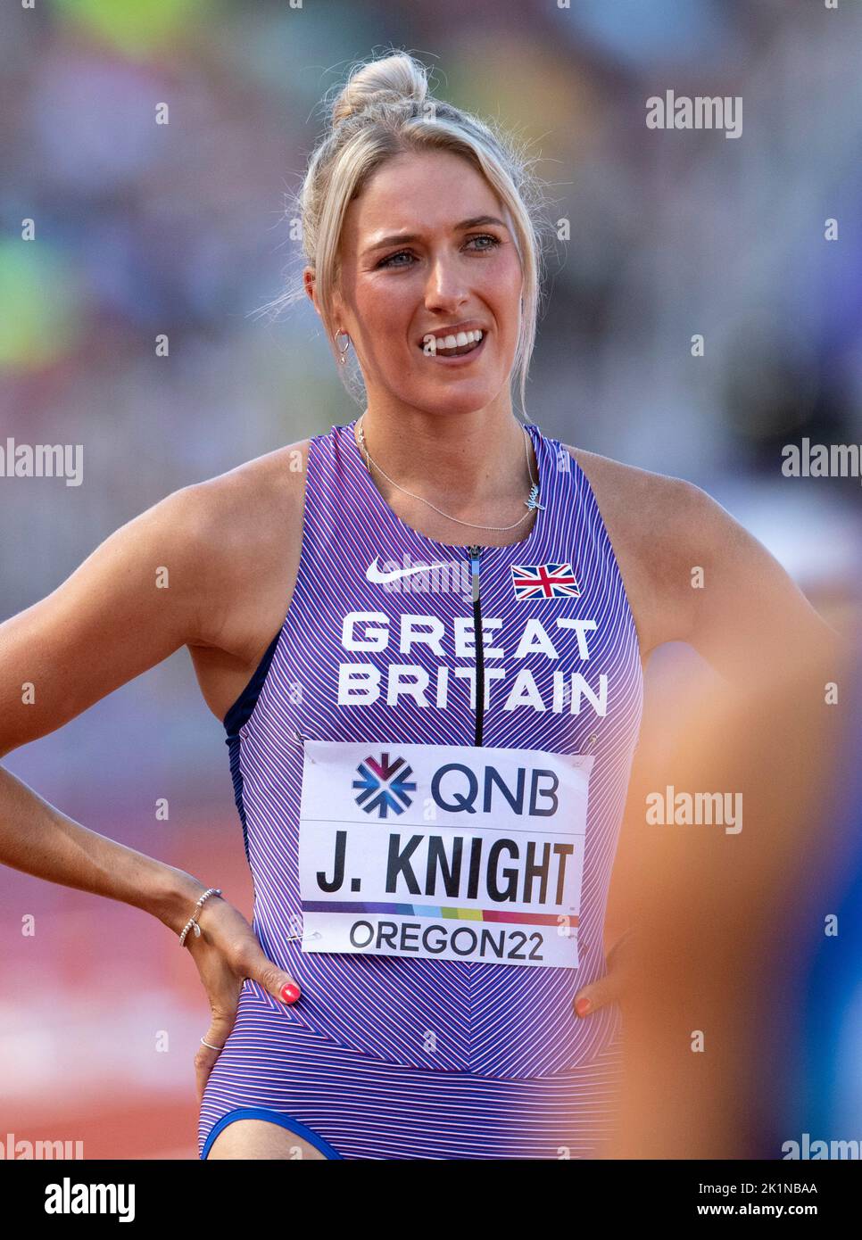 Jessie Knight of GB&NI competing in the women’s 400m hurdles at the ...