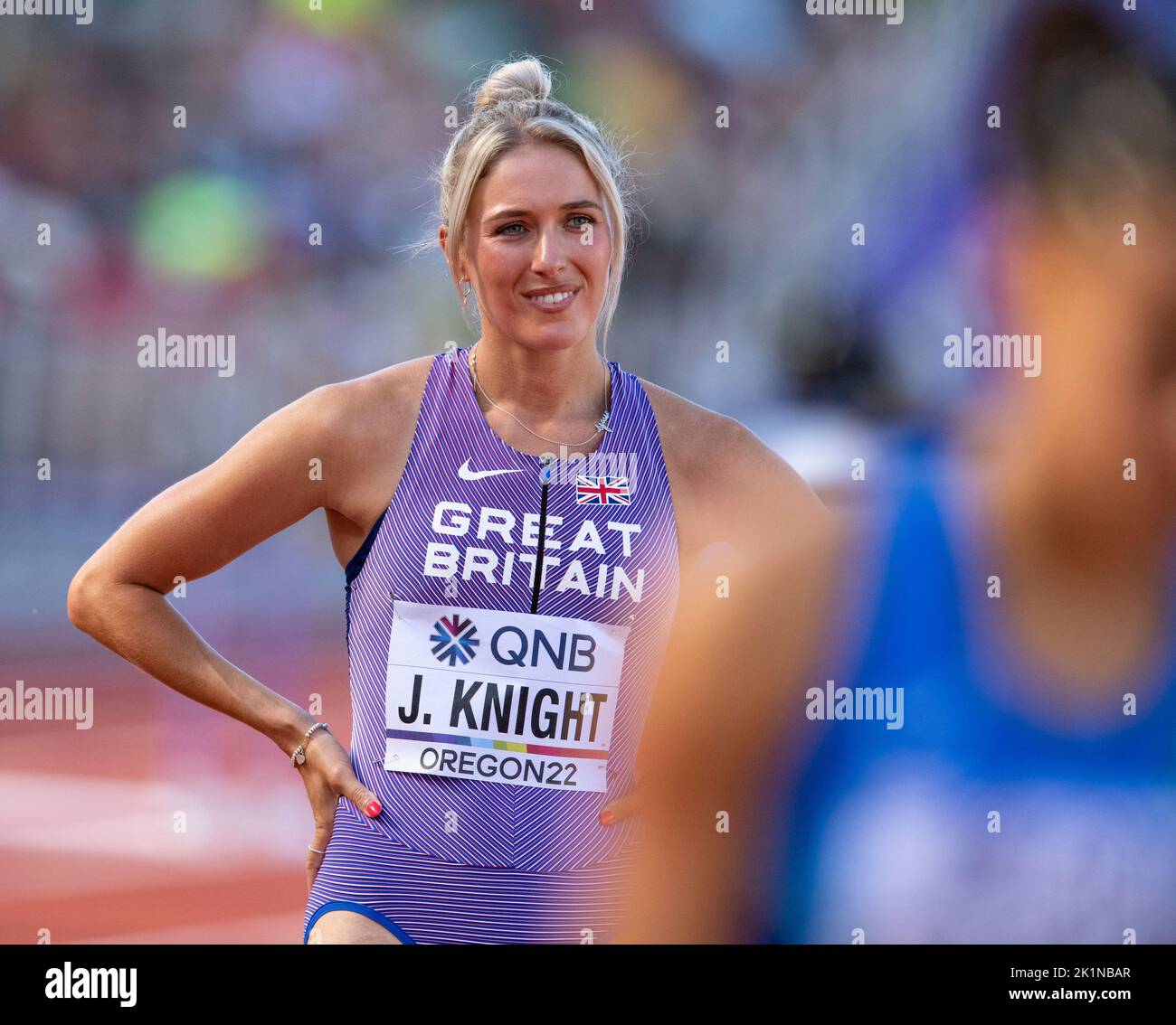 Jessie Knight of GB&NI competing in the women’s 400m hurdles at the ...
