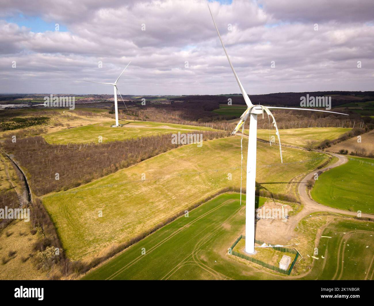 Broken windmill shovels. Damaged windmill for generating electricity ...