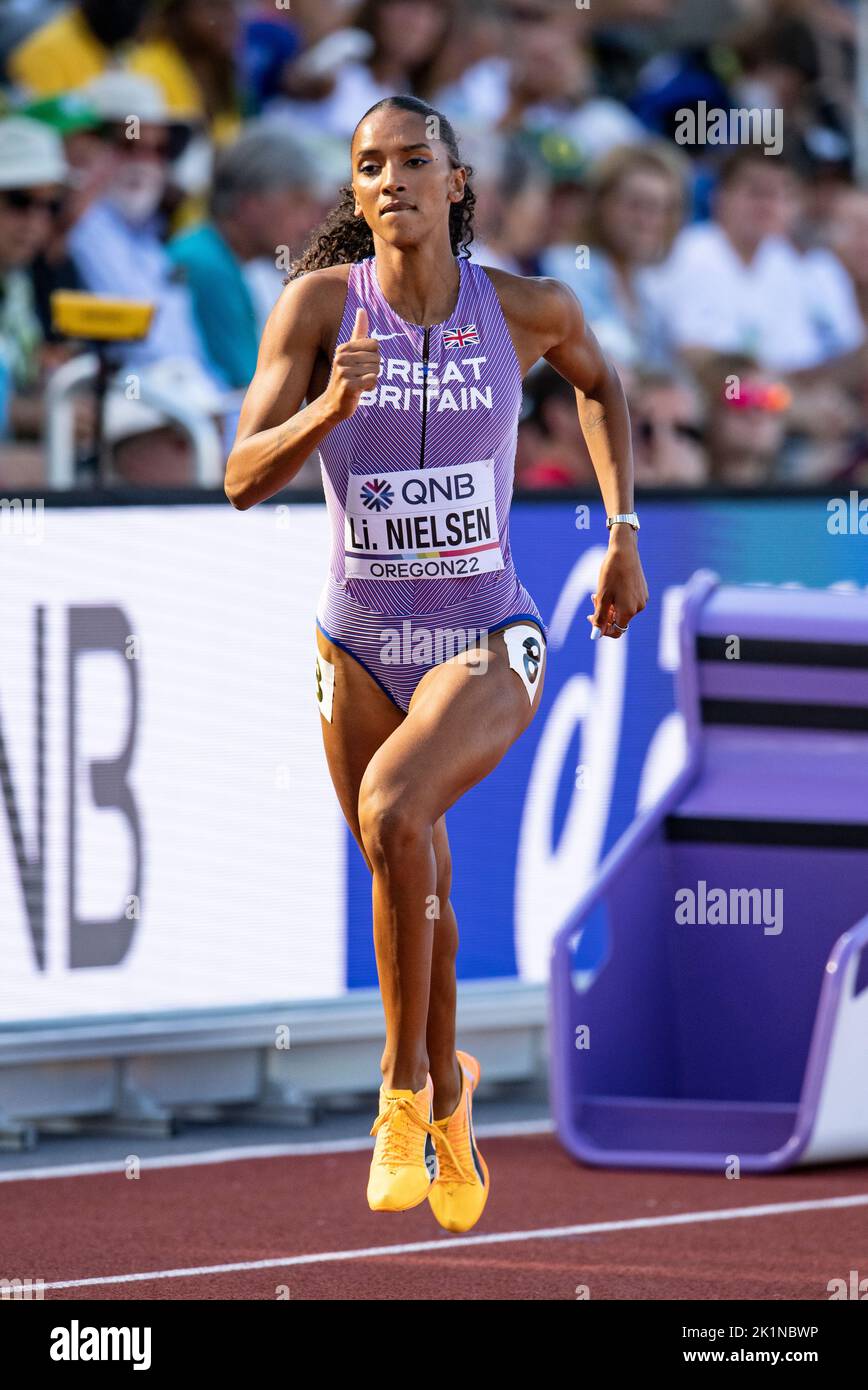 Lina Nielsen of GB&NI competing in the women’s 400m hurdles at the ...