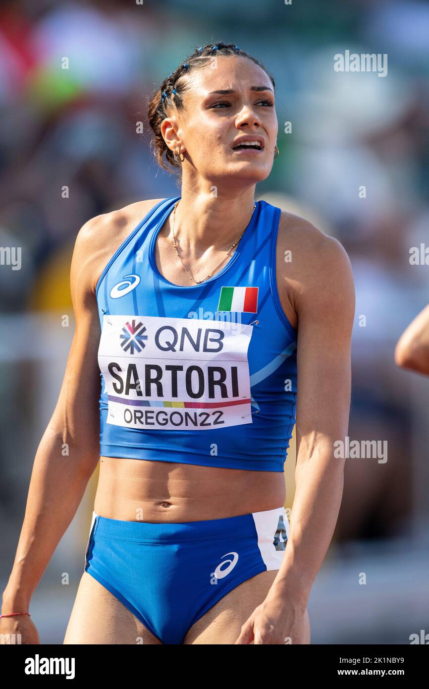 Rebecca Sartori of Italy competing in the women’s 400m hurdles at the ...