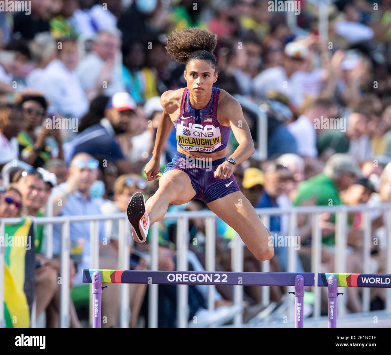 Sydney McLaughlin of the USA competing in the women’s 400m hurdles at ...