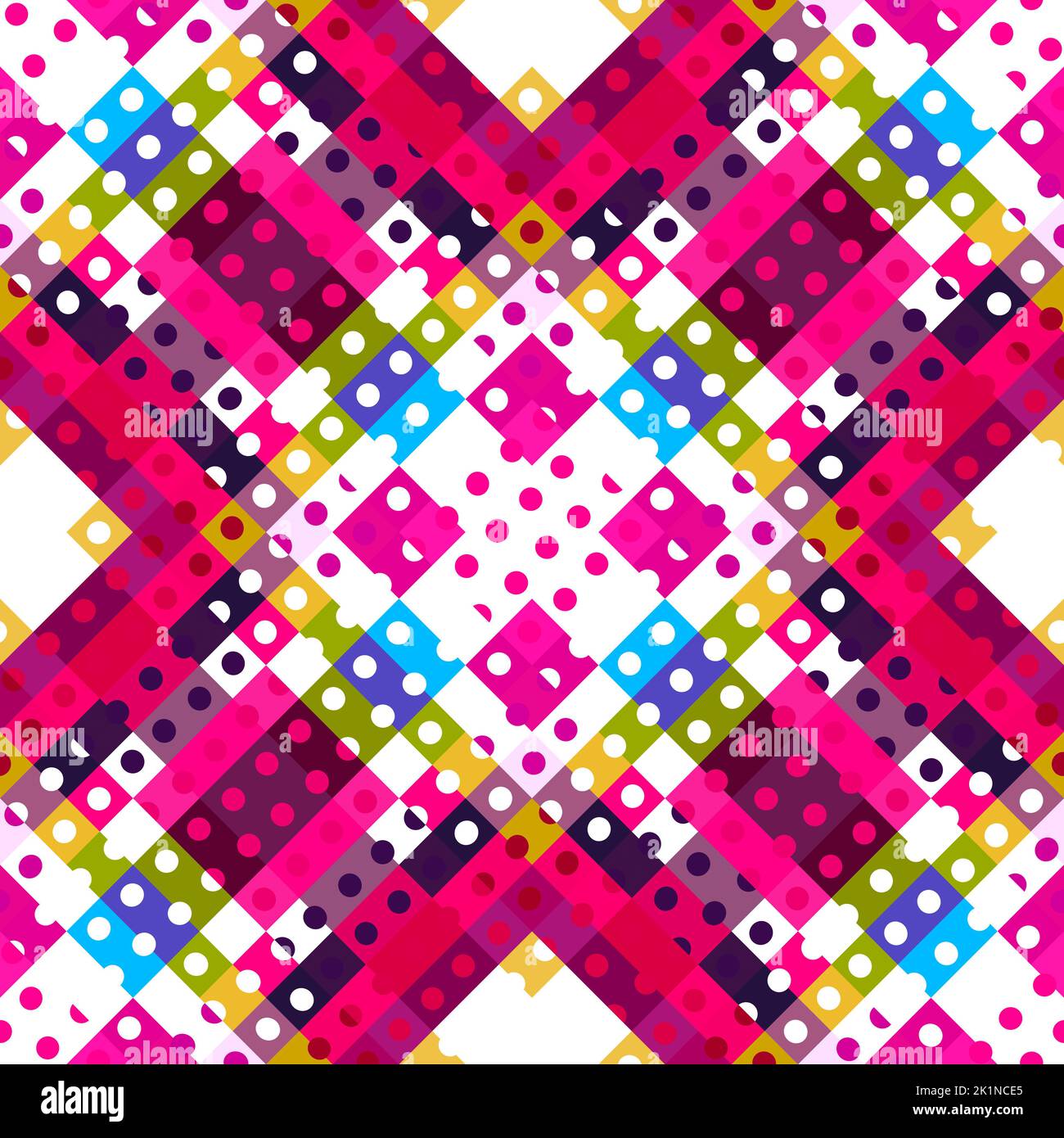 Whimsical geometric pixel pattern. Playful fun kaleidoscopic pink ...