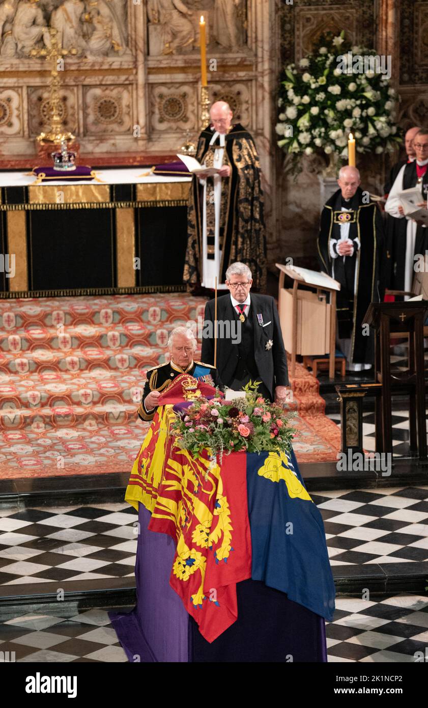 King Charles III places the Queen's Company Camp Colour of the ...