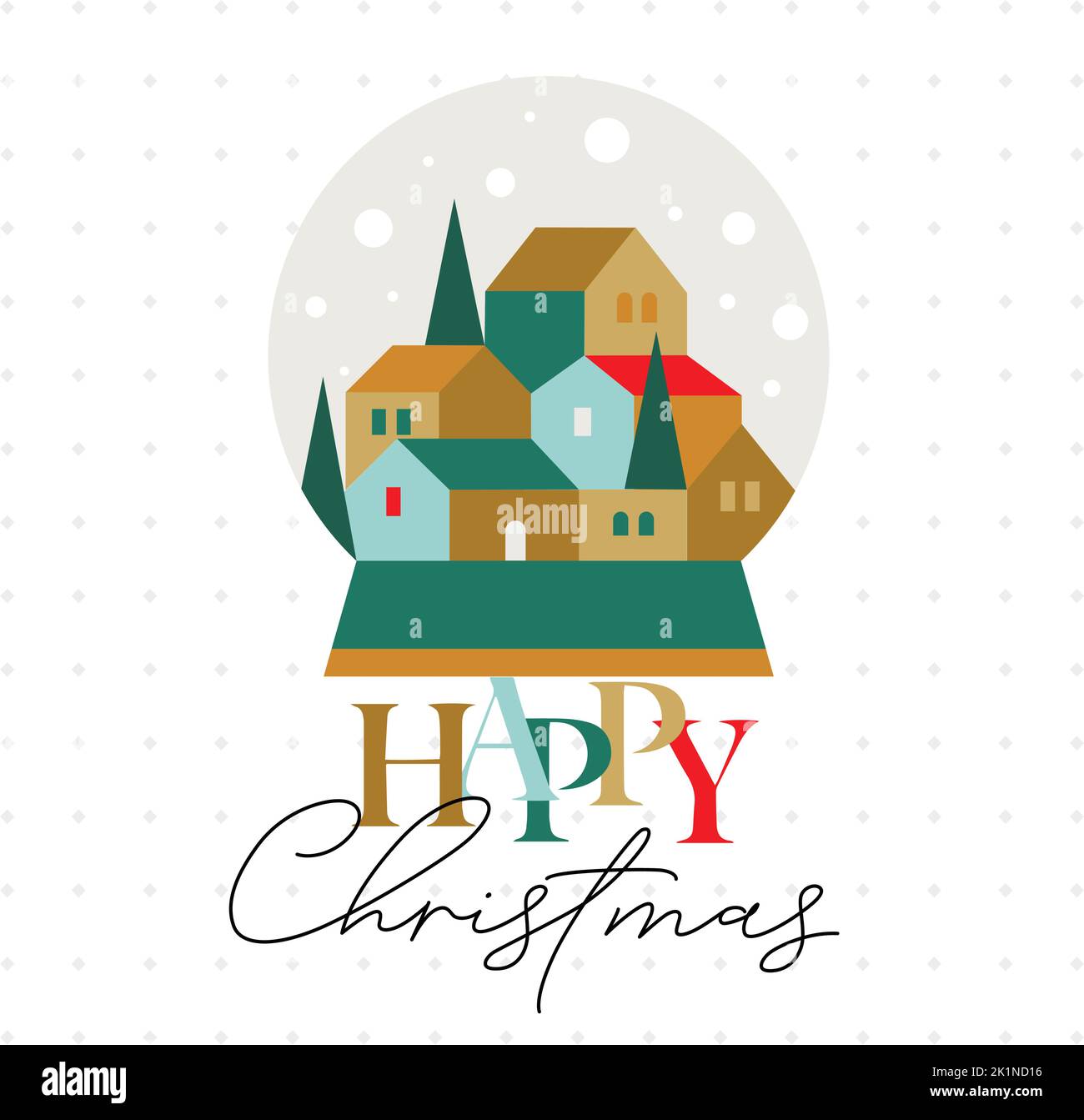 Poster winter snow globe in cubism style with small town lettering ...