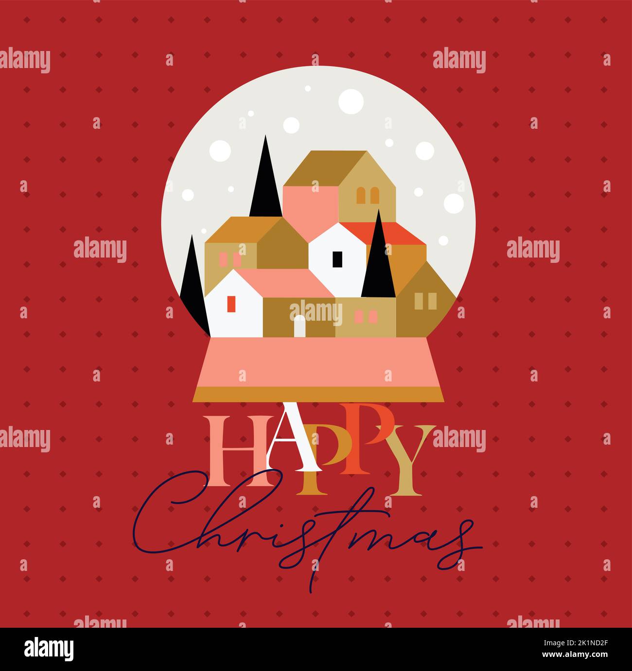 Poster winter snow globe in cubism style with small town lettering ...