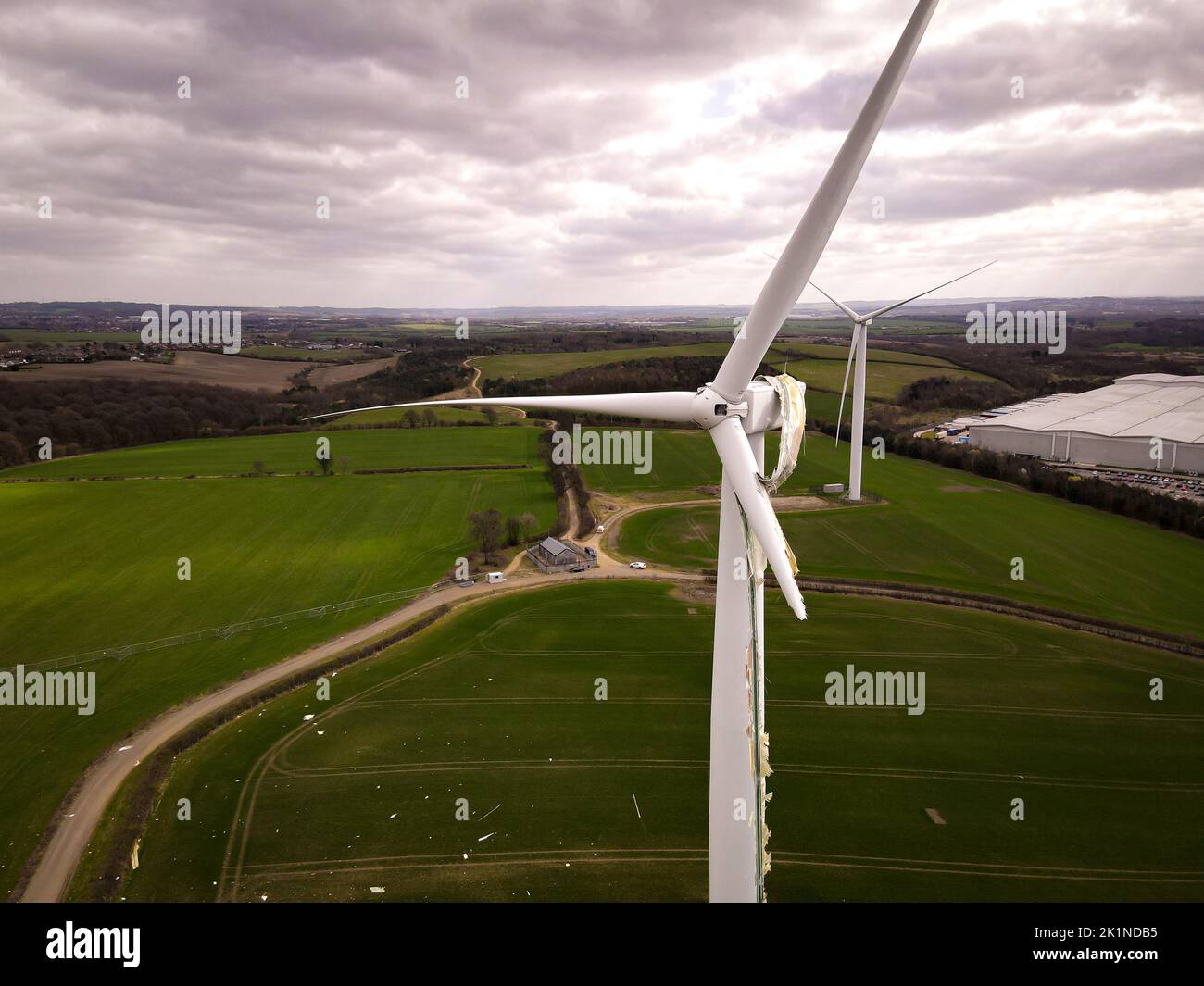 Broken windmill shovels. Damaged windmill for generating electricity ...