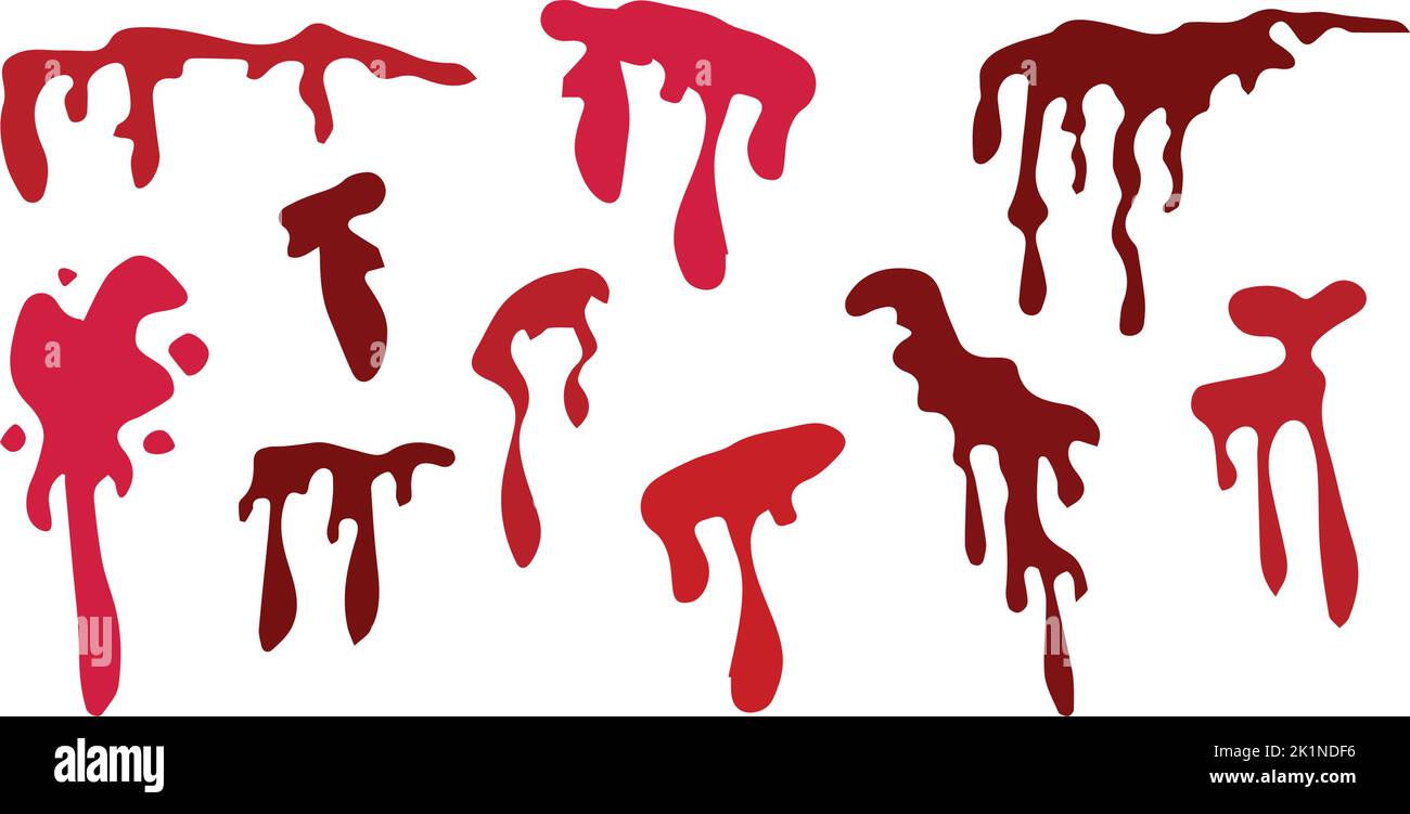 Set of 5 colors of blood, streaks of blood on a white background ...
