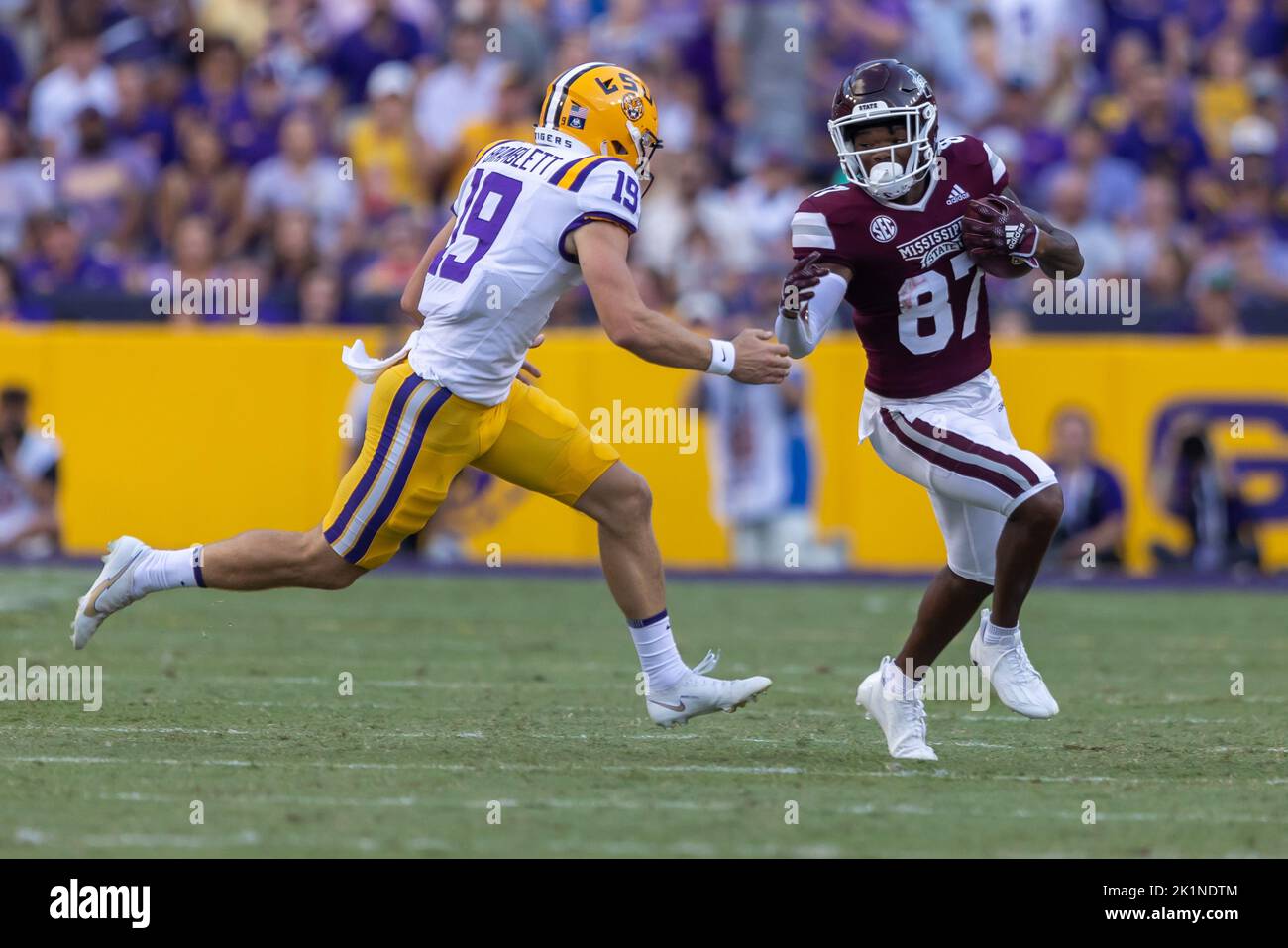 Mississippi State Bulldogs wide receiver Zavion Thomas (87) runs after ...