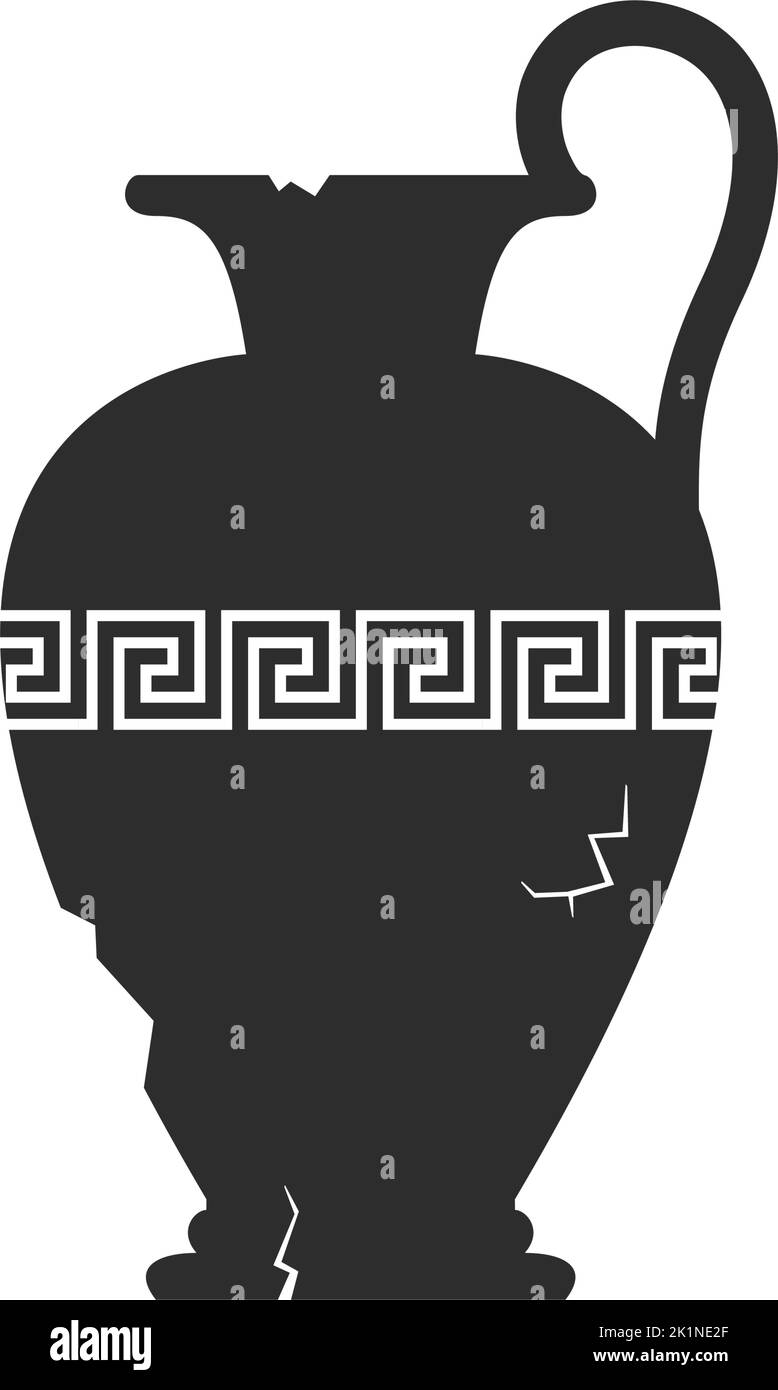 Broken amphorae silhouette. Cracked ancient greek vase with meander ...