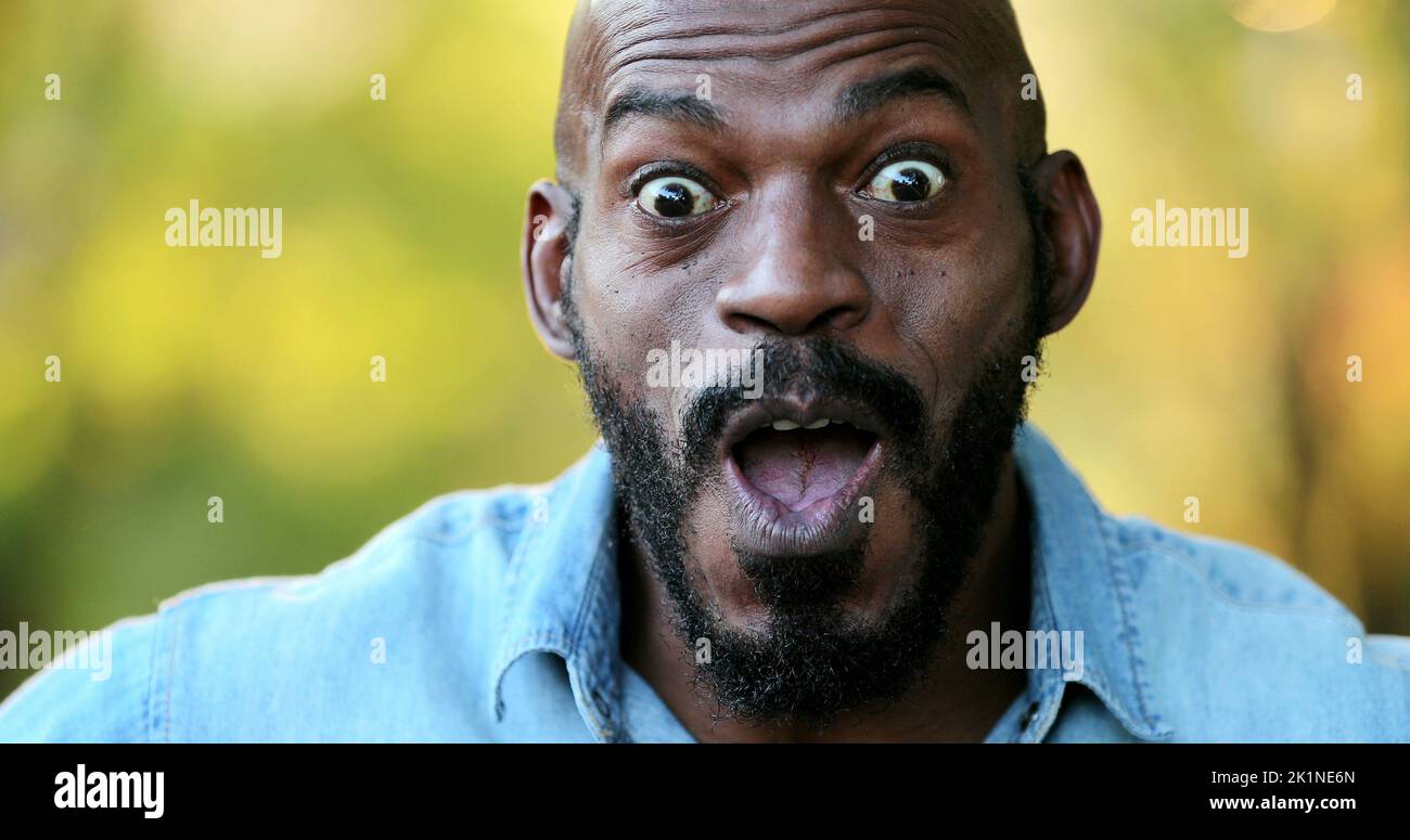 African man WOW reaction. person surprise emotion, close-up face Stock ...