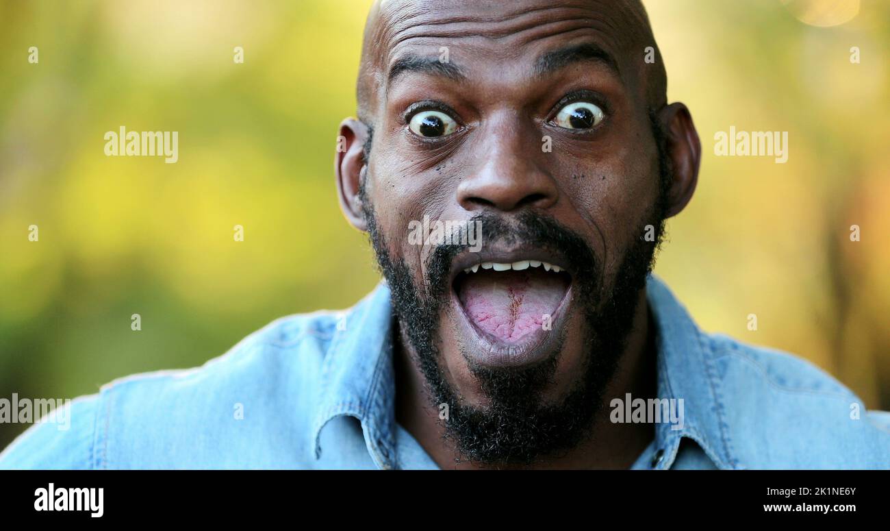 African man WOW reaction. person surprise emotion, close-up face Stock ...
