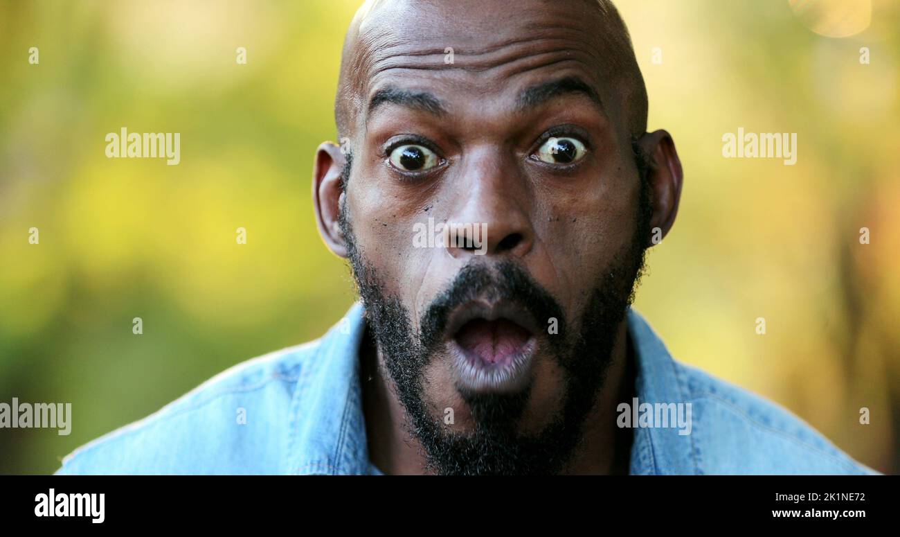 African man WOW reaction. person surprise emotion, close-up face Stock ...