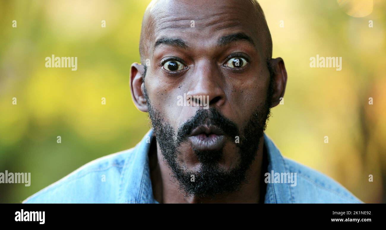 African man WOW reaction. person surprise emotion, close-up face Stock ...