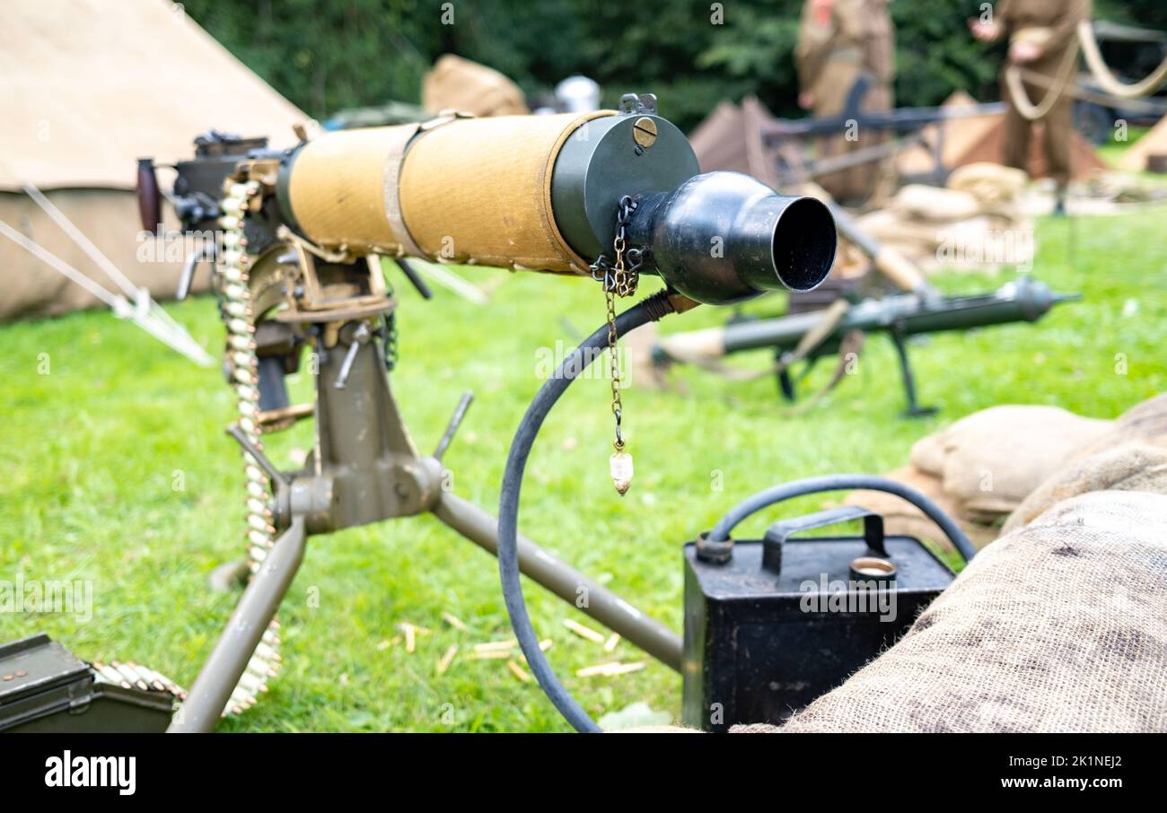 64. Decommissioned military sten machine gun in an army reenactment ...