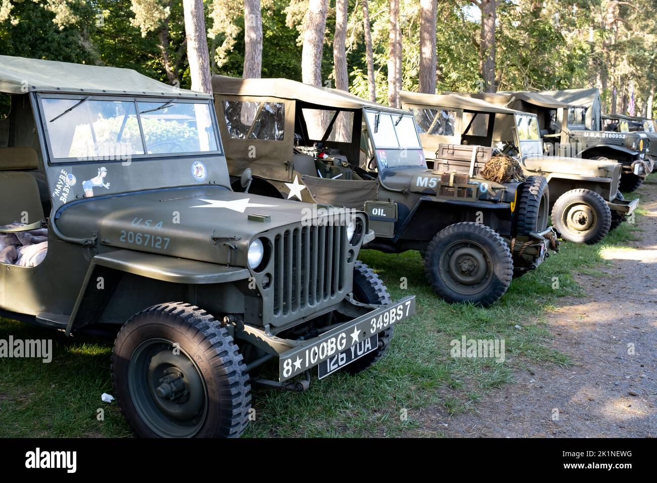 79. Front on viewof an ex-US army military jeep on display at a World ...