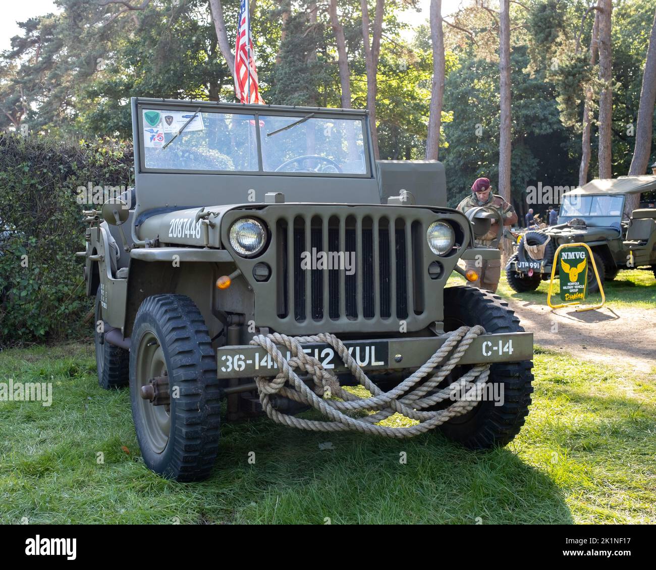 85. Front on viewof an ex-US army military jeep on display at a World ...