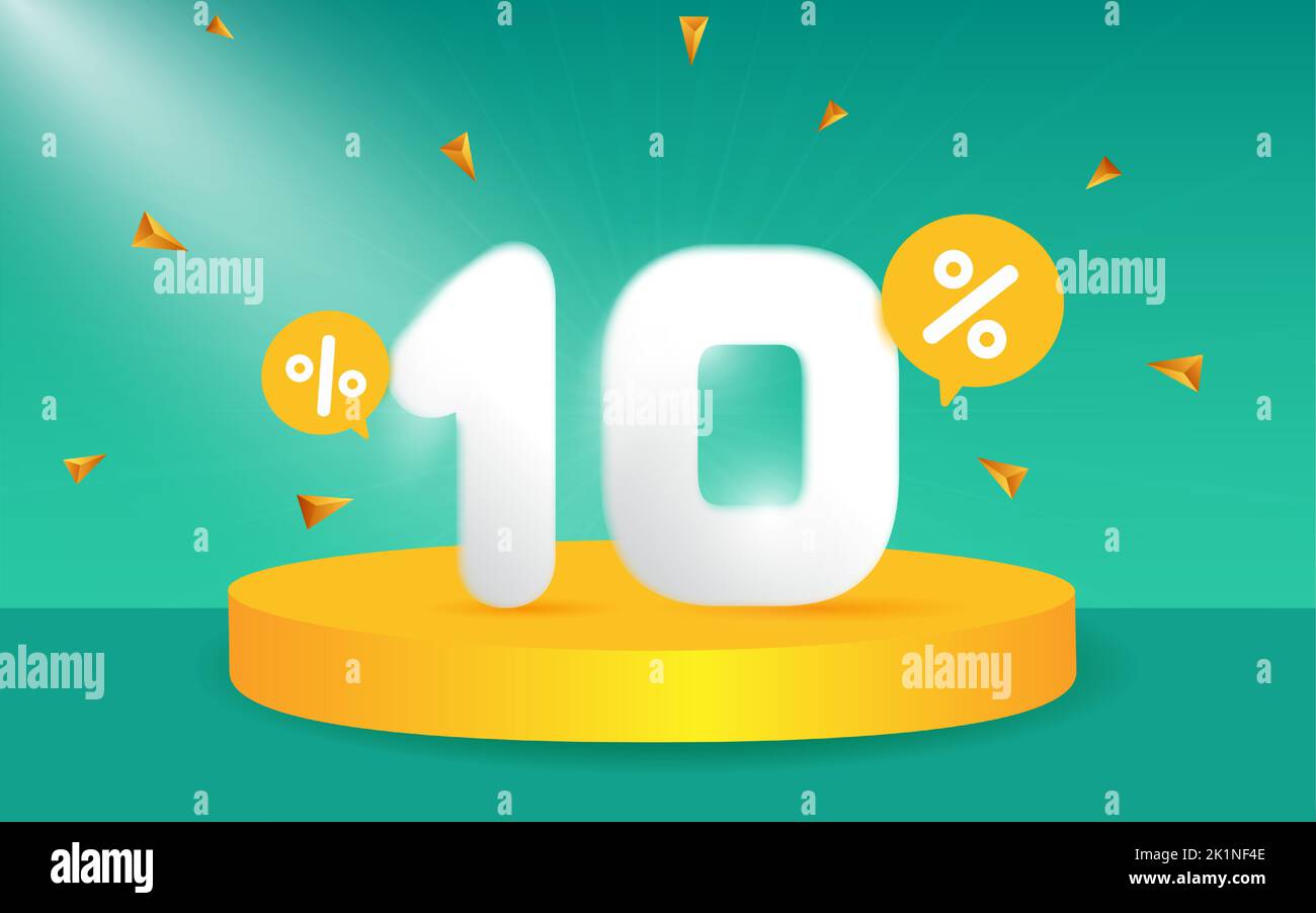 10 percent Off. Discount creative composition. 3d sale symbol with ...