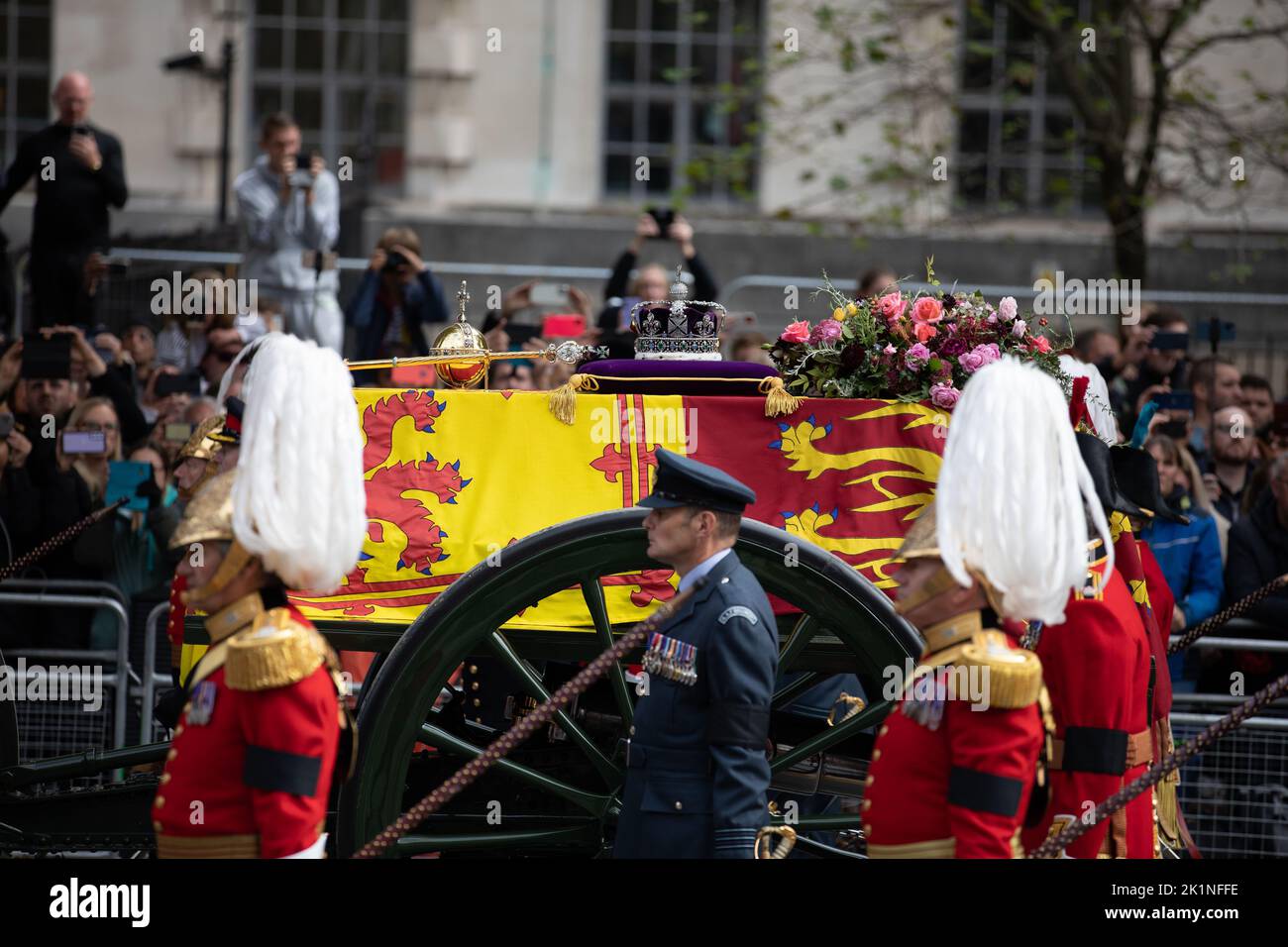 London, UK. 19th Sep, 2022. The coffin of Queen Elizabeth II drawn on ...