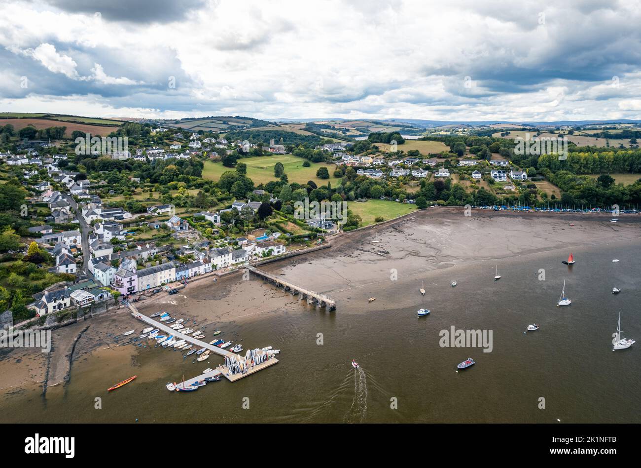 Top Down over Greenway, Dittisham and River Dart from a drone, Devon ...