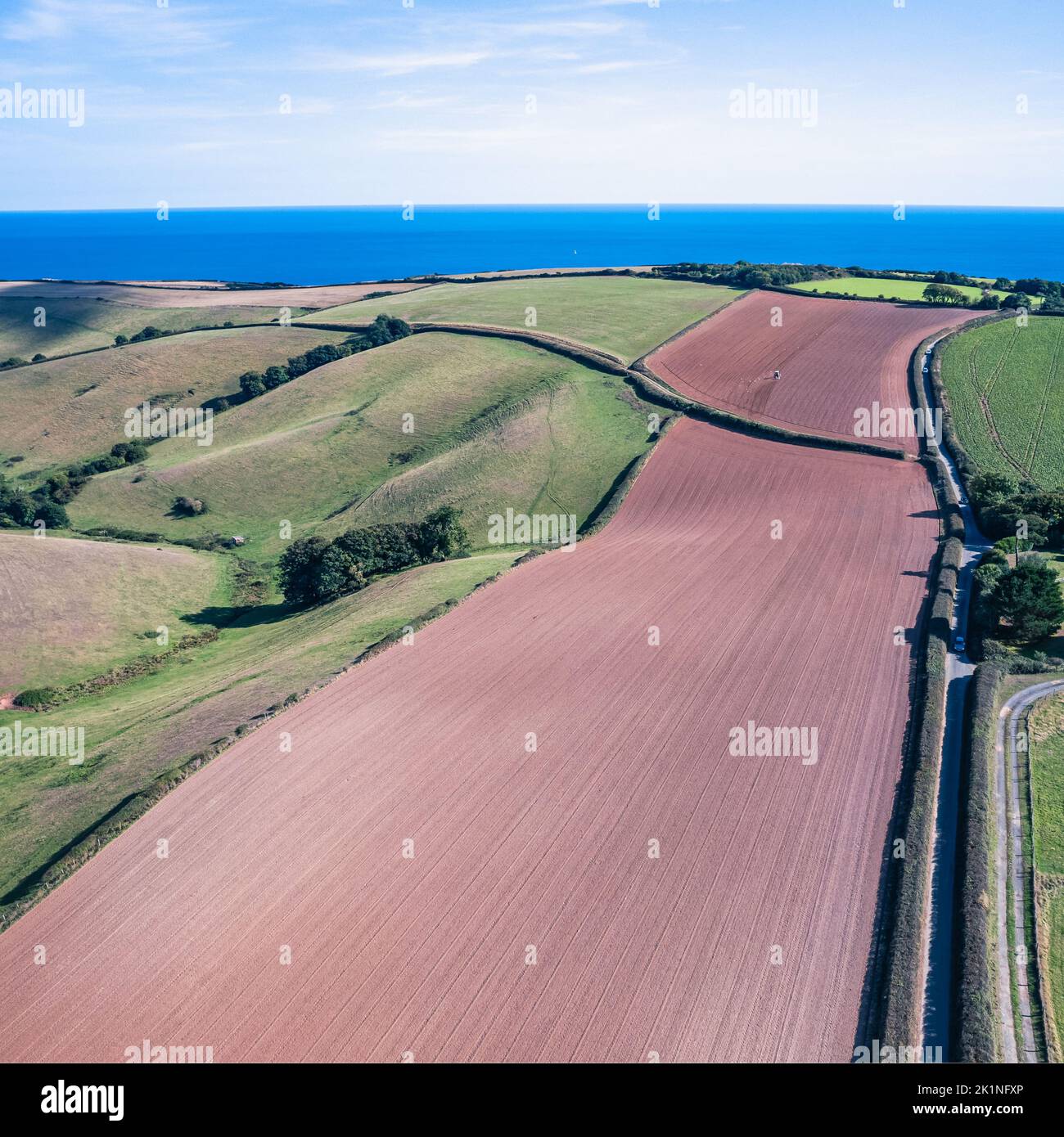 Top Down Fields and farmlands from a drone, Devon, England, Europe ...