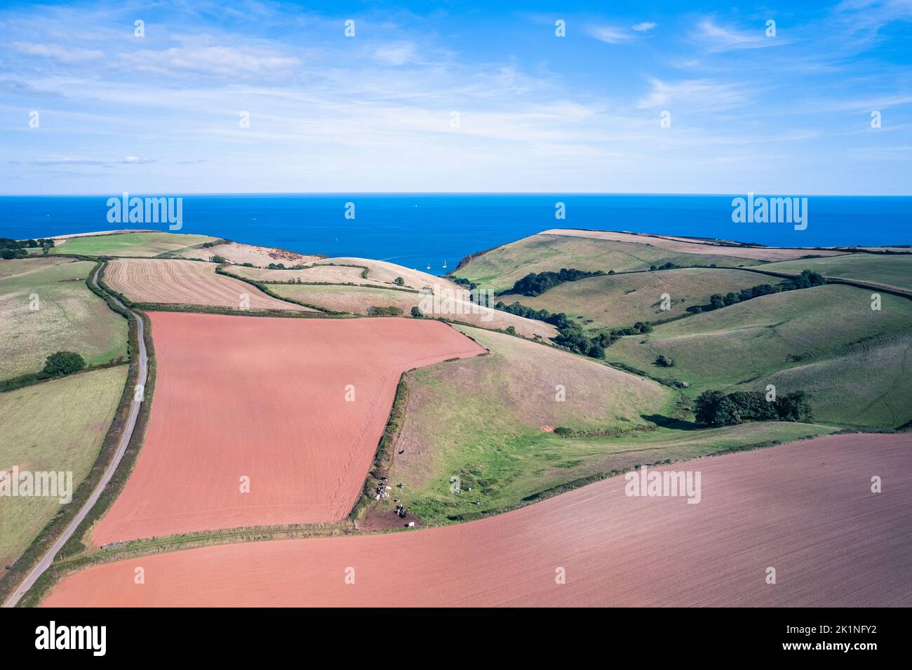 Top Down Fields and farmlands from a drone, Devon, England, Europe ...