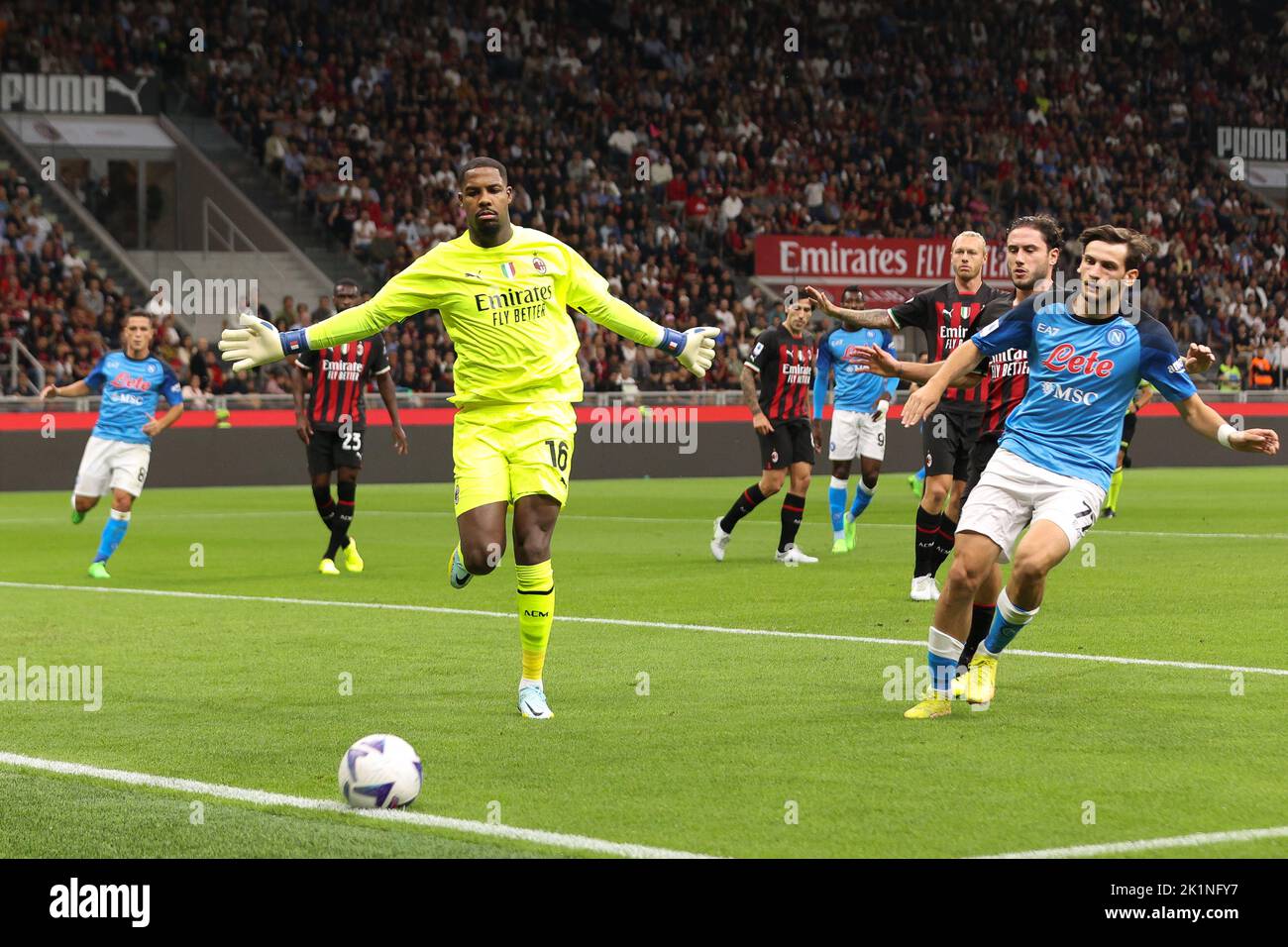 Italy, Milan, sept 18 2022: Mike Maignan (ac Milan goalkeeper) ball ...