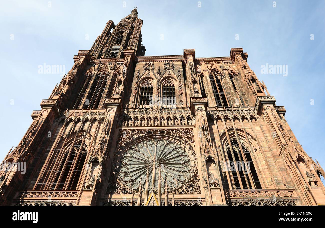 facade of detail of Cathedral called Notre-Dame de Strasbourg in France ...