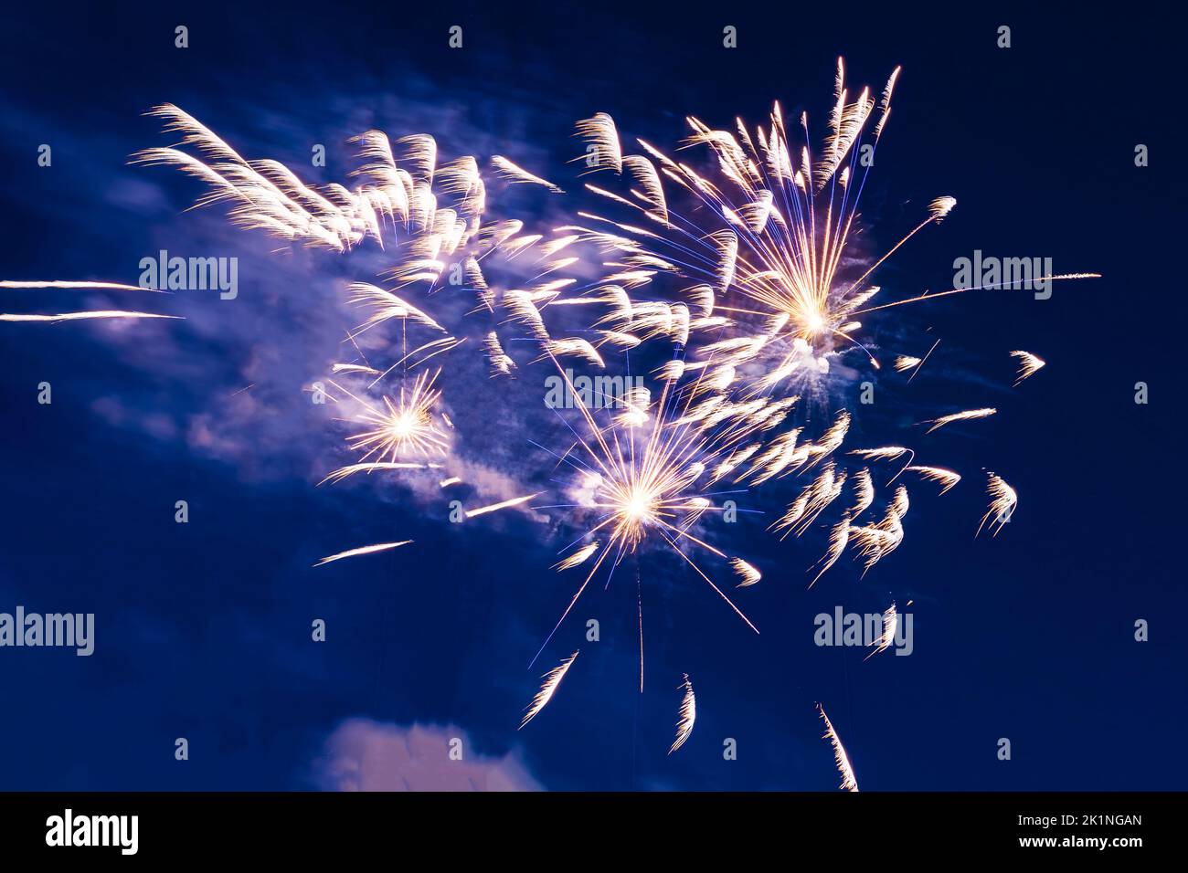 Bright, beautiful blue fireworks in the night sky. High quality photo ...