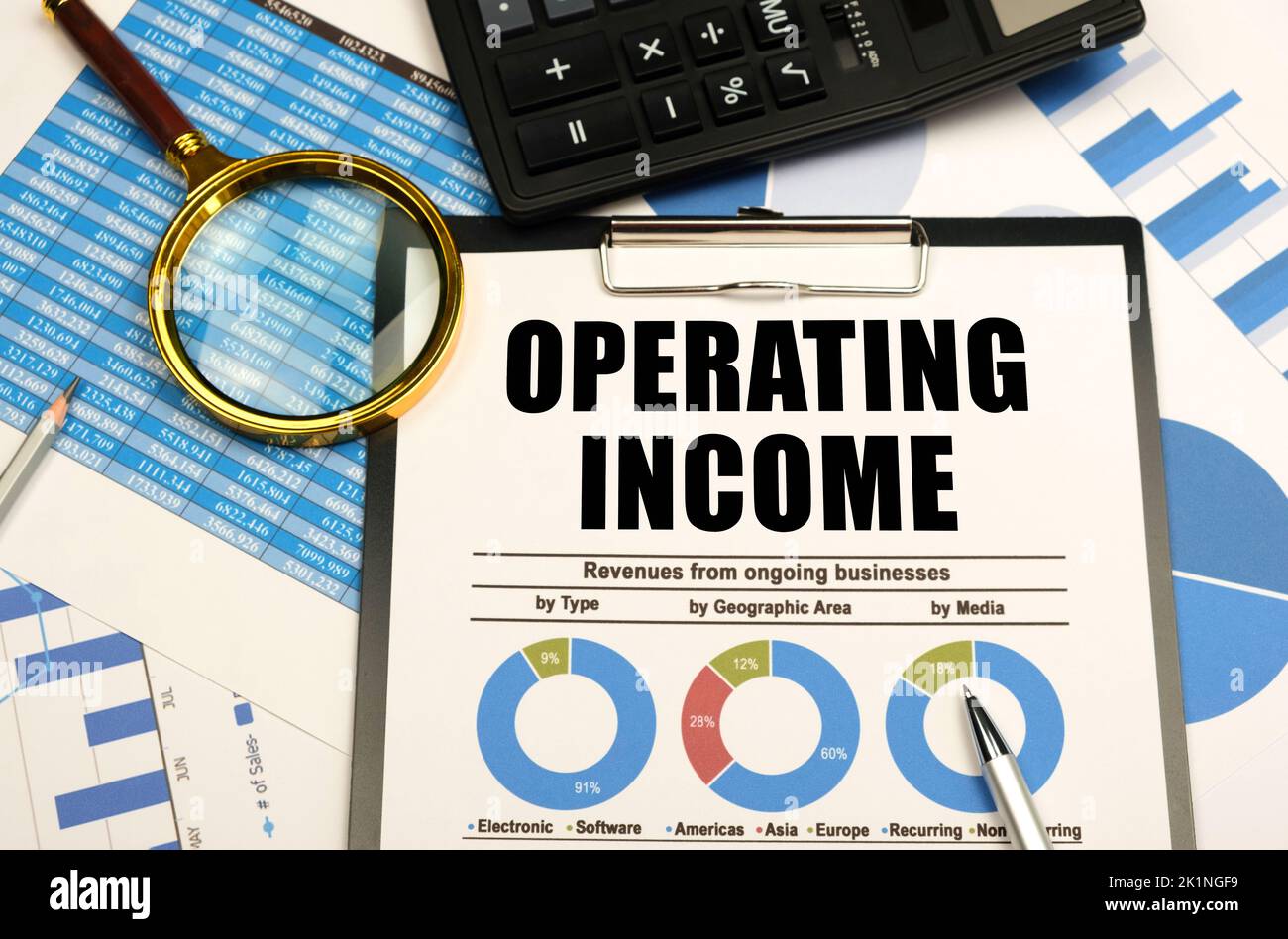 Business concept. Against the background of charts and graphs, there ...