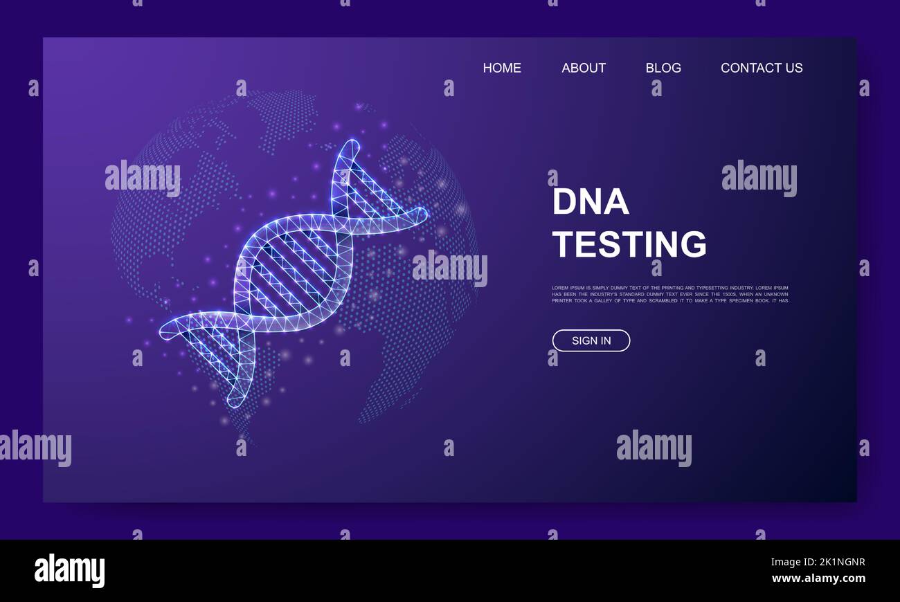 DNA spiral 3d low poly website template. Science design illustration concept. Polygonal Genetic ...