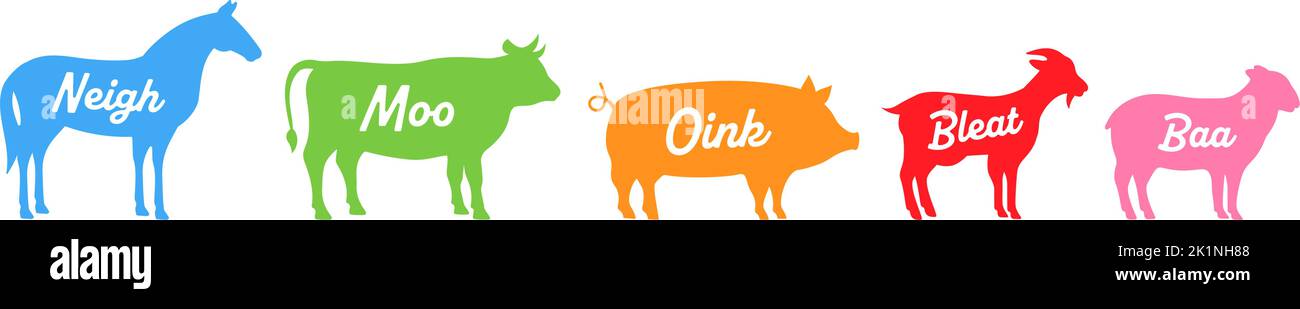 Farm animal silhouettes with hand draw lettering. Neigh, Moo, Oink ...