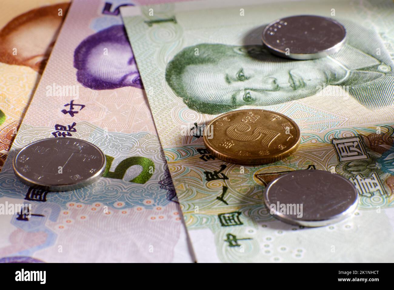 Chinese yuan money, coins and banknotes close-up. Money with a portrait ...