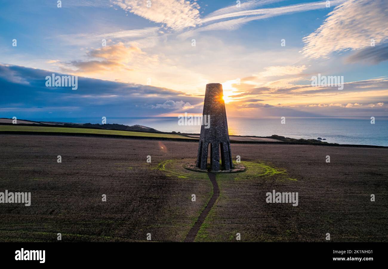 Sunrise over Daymark from from a drone, Kingswear, Devon, England ...